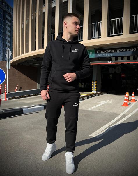 Мужской спортивный костюм Puma черный трехнитка с начесом, Зимний ...