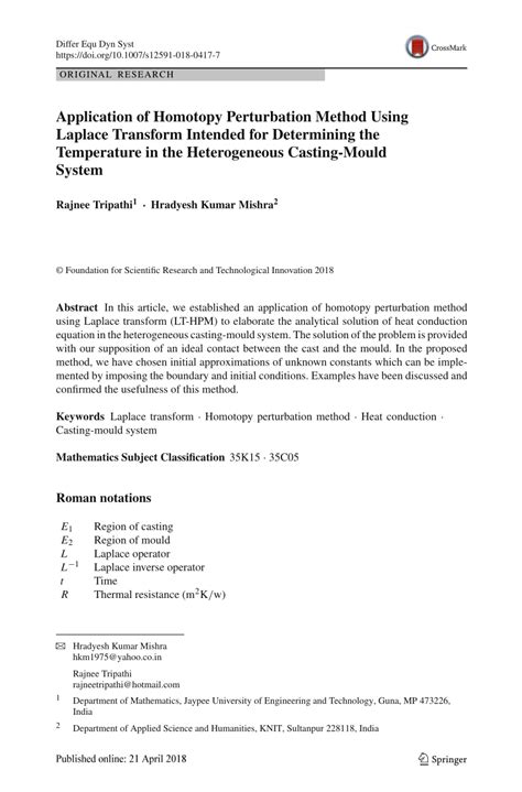 Pdf Application Of Homotopy Perturbation Method Using Laplace Transform Intended For