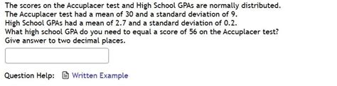 Solved The Scores On The Accuplacer Test And High School Solved The Scores On The Accuplacer Test And High School