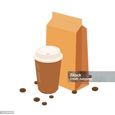 커피 컵 벡터입니다 흰색 바탕에 커피 컵입니다 커피 컵 커피 콩 및 종이 봉지 벡터 0명에 대한 스톡 벡터 아트 및 기타 이미지 0명 가방 갈색 Istock
