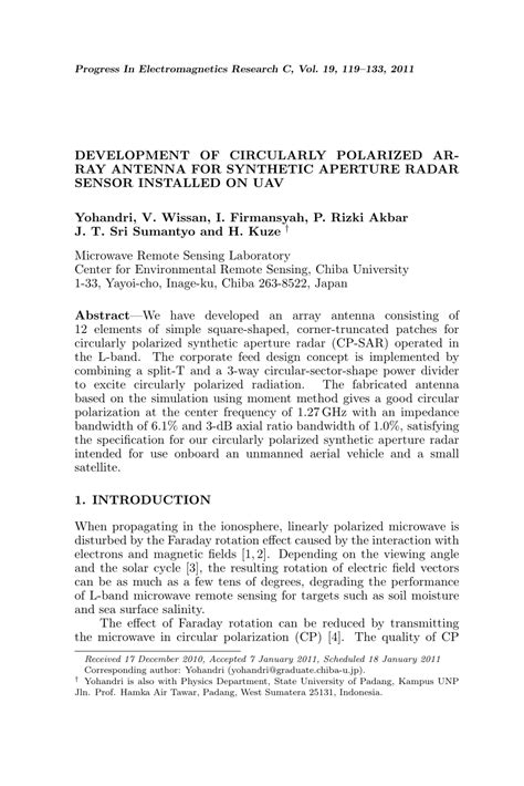 Pdf Development Of Circularly Polarized Array Antenna For Synthetic Aperture Radar Sensor