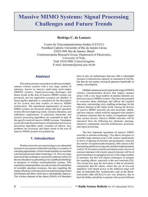 Massive Mimo Systems Signal Processing Challenges And Future Trends Pdf