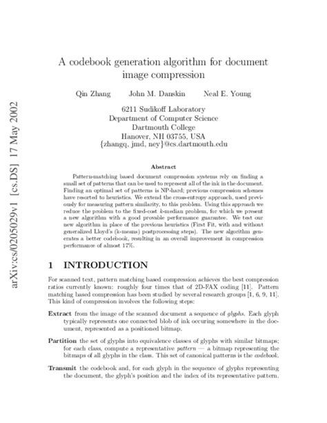 Pdf A Codebook Generation Algorithm For Document Image Compression