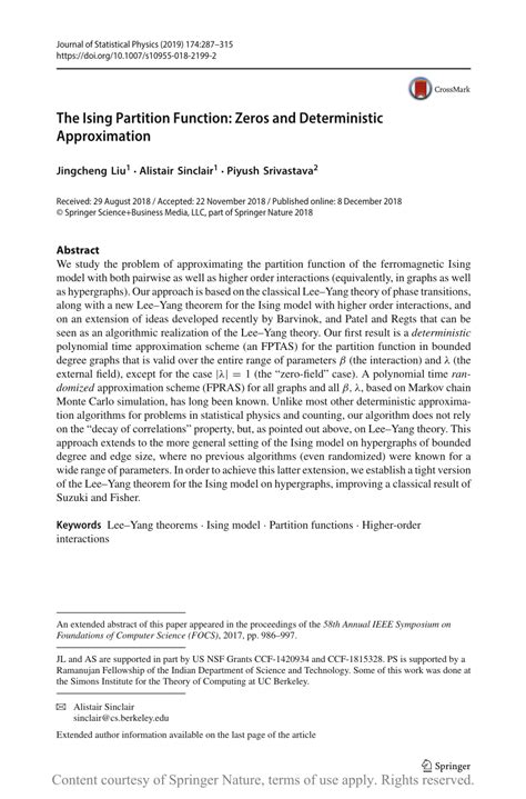 The Ising Partition Function Zeros And Deterministic Approximation