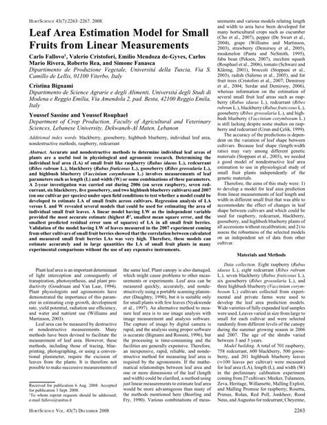Pdf Leaf Area Estimation Model For Small Fruits From Linear Measurements