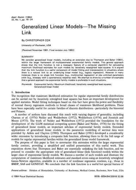 Pdf Generalized Linear Models The Missing Link