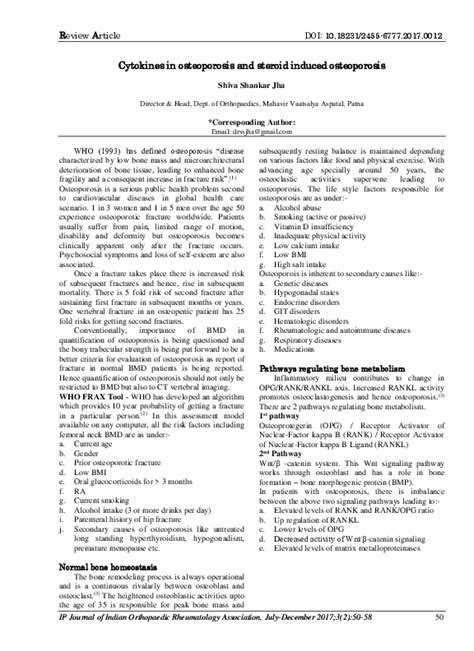Pdf Cytokines In Osteoporosis And Steroid Induced Osteoporosis Ip