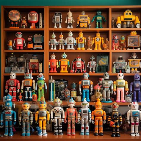 A Collection Of Robots Are On A Shelf Premium Ai Generated Image