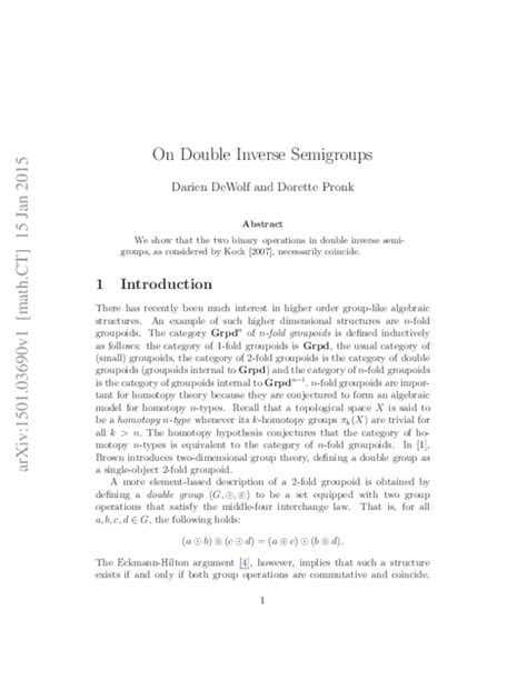 Pdf On Double Inverse Semigroups