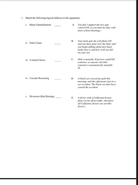 solved 1 match the following logical fallacies to the