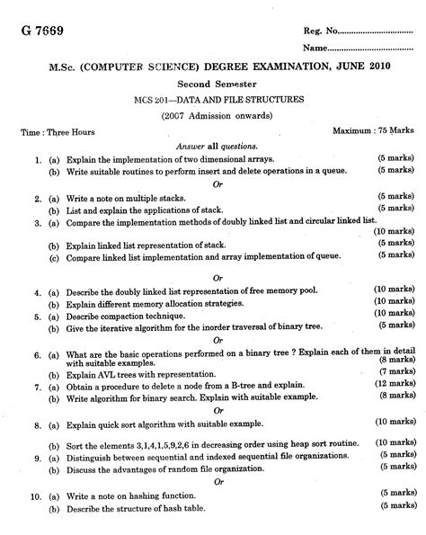 Mahatma Gandhi University Second Semester Computer Science Data And