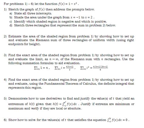 Solved For Problems 1 6 Let The Function F X 1 1 Chegg Com