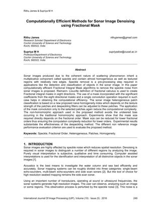 Computationally Efficient Methods For Sonar Image Denoising Using