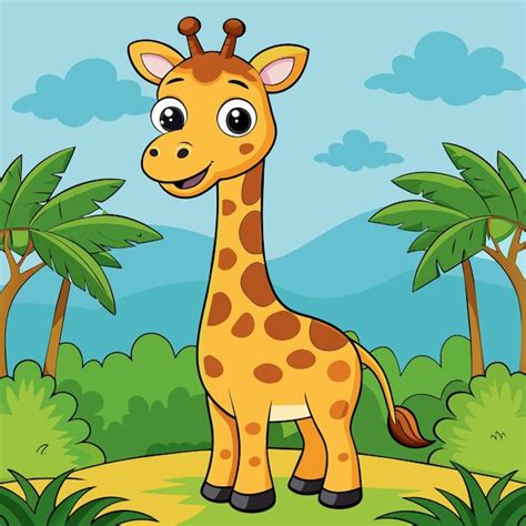 жираф с лицем мультфильма и деревьями на заднем плане Премиум Ai сгенерированный вектор