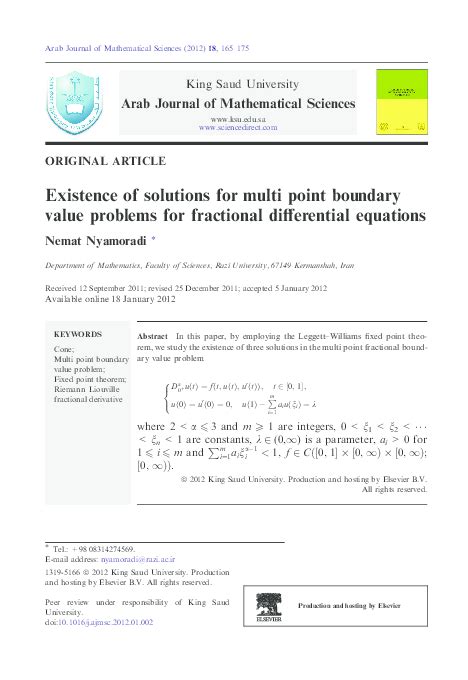 Pdf Existence Of Solutions For Multi Point Boundary Value Problems