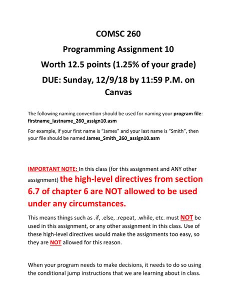 Comsc 260 Assembly Programming Assignment Grade Calculator
