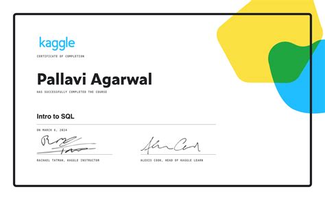 Pallavi Agarwal Completed The Intro To Sql Course On Kaggle