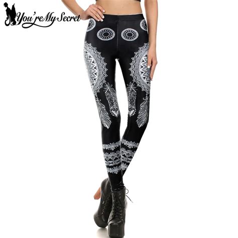 [youre My Secret] Bohemia Style Black Leggings Slim Aztec Round Ombre