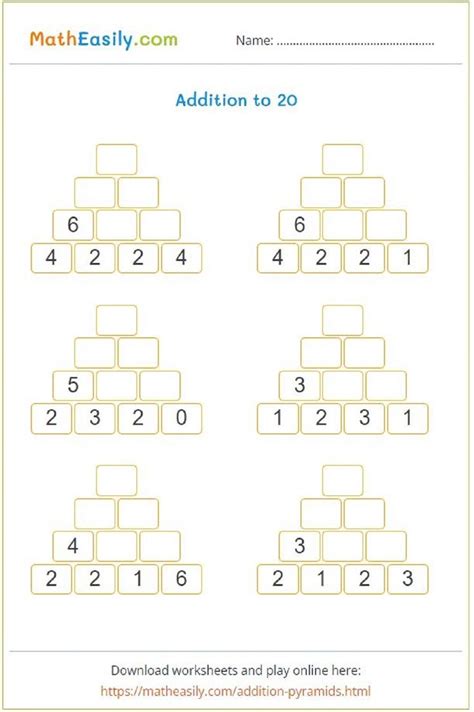 Addition Pyramid Worksheet Pdf Addition Games Math Numbers Math Addition Worksheets