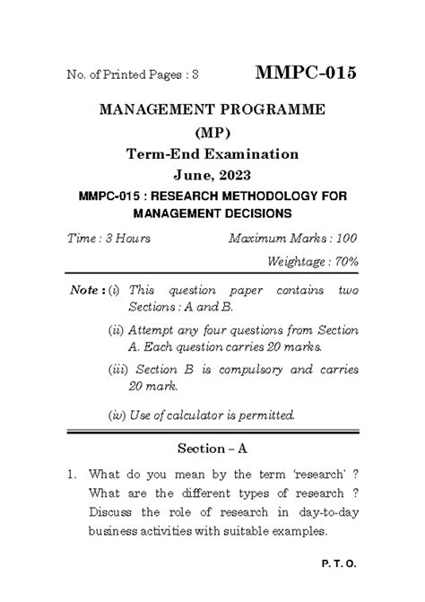 MMPC Jun Mba P T O No Of Printed Pages MMPC