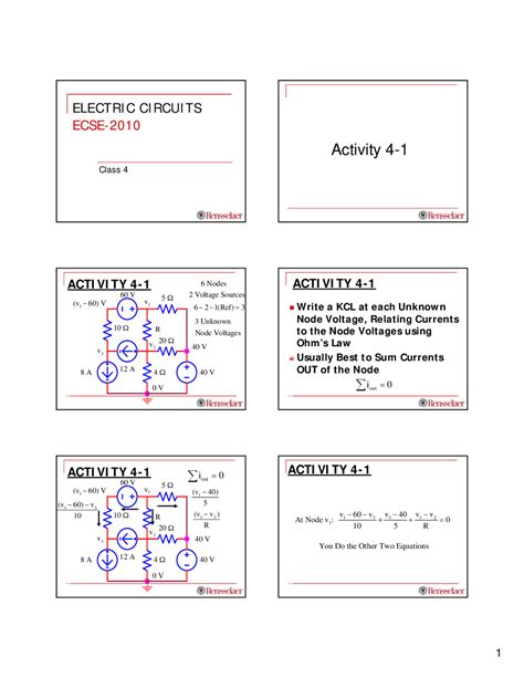 Activities On Electric Circuits Lecture Slides Ecse 2010 Docsity