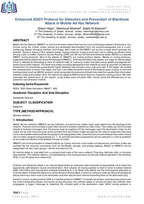 Pdf Enhanced Aodv Protocol For Detection And Prevention Of Blackhole