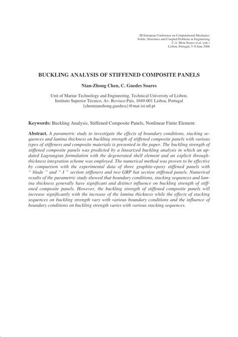 Pdf Buckling Analysis Of Stiffened Composite Panels