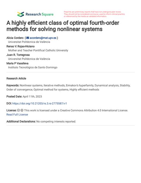 Pdf A Highly Efficient Class Of Optimal Fourth Order Methods For