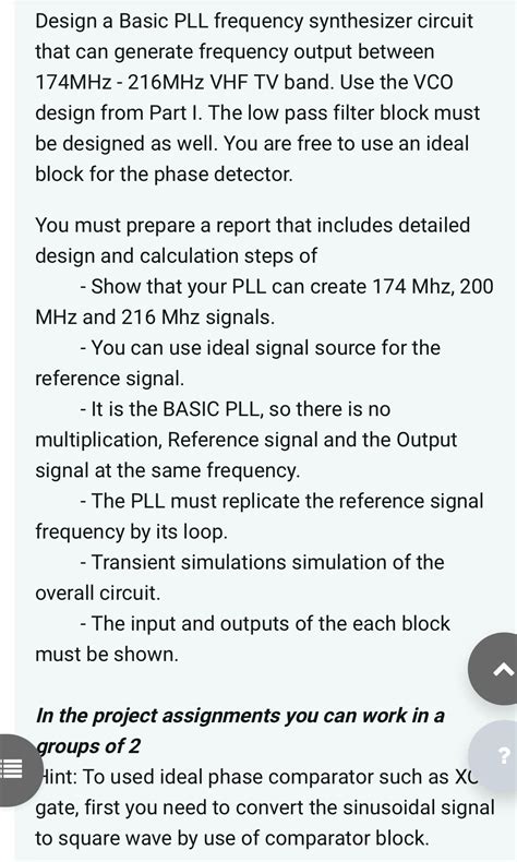 Solved Design A Basic Pll Frequency Synthesizer Circuitthat