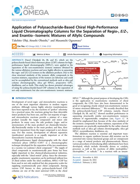 Pdf Application Of Polysaccharide Based Chiral High Performance Liquid Chromatography Columns
