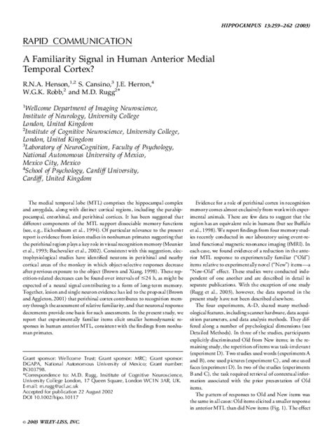 Pdf A Familiarity Signal In Human Anterior Medial Temporal Cortex