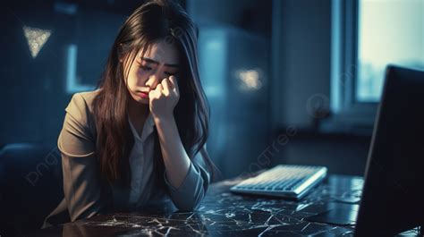책상에 앉아 컴퓨터 앞에서 울고 있는 사람 실연 젊은 여성 회사원 이미지 고화질 사진 사진 손 배경 일러스트 및 사진 무료 다운로드 Pngtree