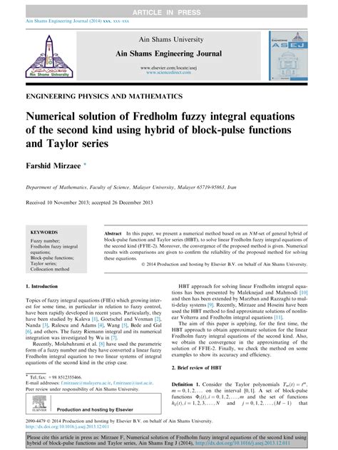 Pdf Numerical Solution Of Fredholm Fuzzy Integral Equations Of The
