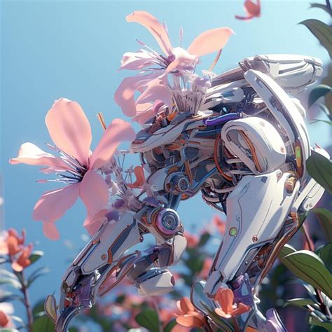 There Is A Robot That Is Standing In The Middle Of Some Flowers Generative Ai Premium Ai