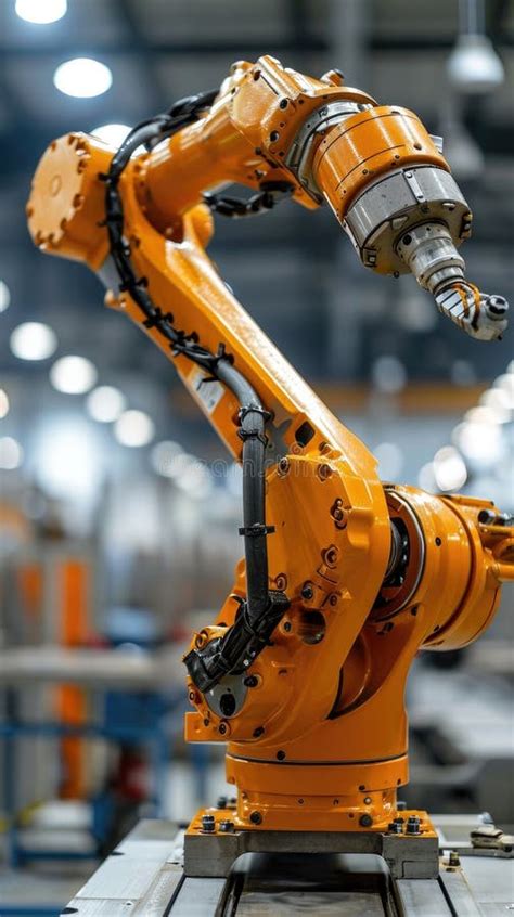 Vertical Portrait Of Automated Robot Arm In Production Factory Assembly Line Stock Illustration