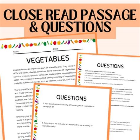 Close Read Passage And Questions Vegetables Informational Text