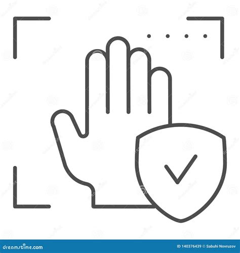 Palm Recognition Approved Thin Line Icon Verification Palmprint System Accepted Vector