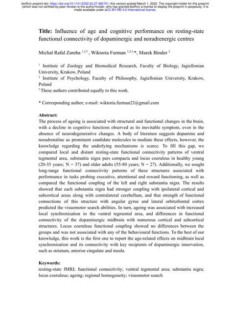 Pdf Influence Of Age And Cognitive Performance On Resting State