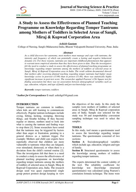 Pdf A Study To Assess The Effectiveness Of Planned Teaching Programme