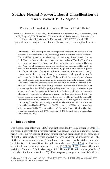 Pdf Spiking Neural Network Based Classification Of Task Evoked Eeg