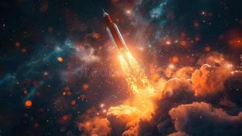 Realistic Vector Illustration Of Rocket Ship Launch For Space Exploration Startup And Creative