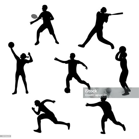 플레이어 아이콘의 집합입니다 흰색 배경에 검은 실루엣 스포츠 레이블입니다 문자 간단한 스타일입니다 벡터 일러스트레이션 실루엣에 대한 스톡 벡터 아트 및 기타 이미지 Istock
