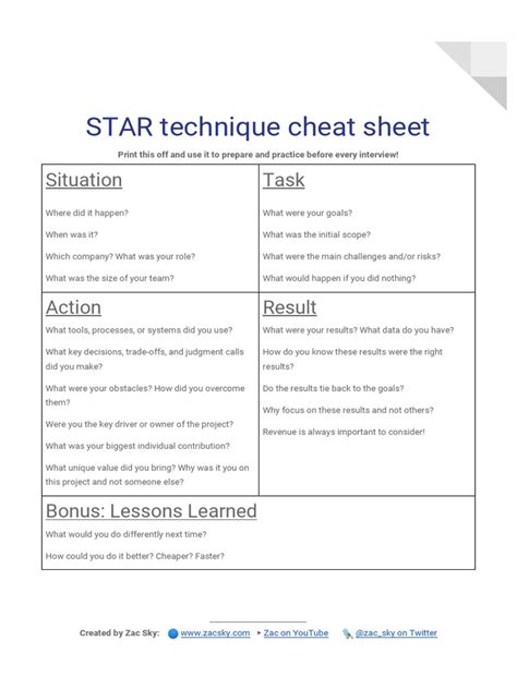star technique cheat sheet pdf