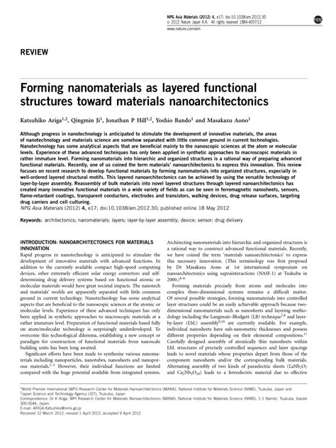 Pdf Forming Nanomaterials As Layered Functional Structures Toward Materials Nanoarchitectonics