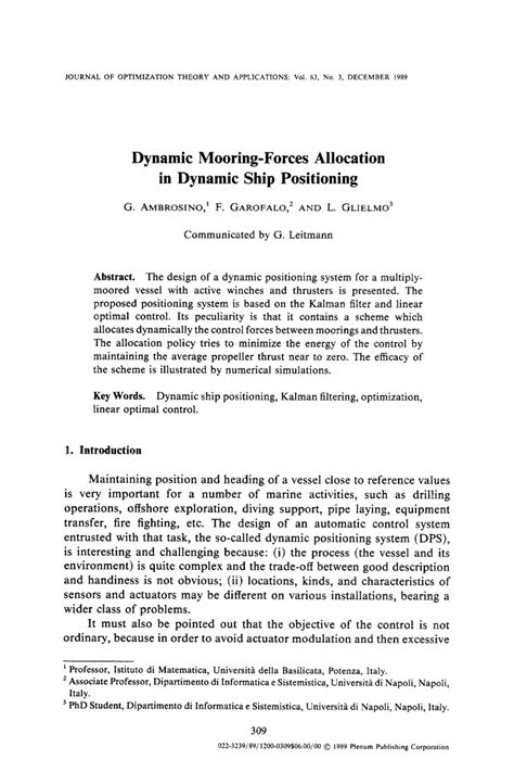 Pdf Dynamic Mooring Forces Allocation In Dynamic Ship Positioning