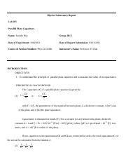 Lab 205 Parallel Plates Capacitor Docx Physics Laboratory Report Lab 205 Parallel Plate