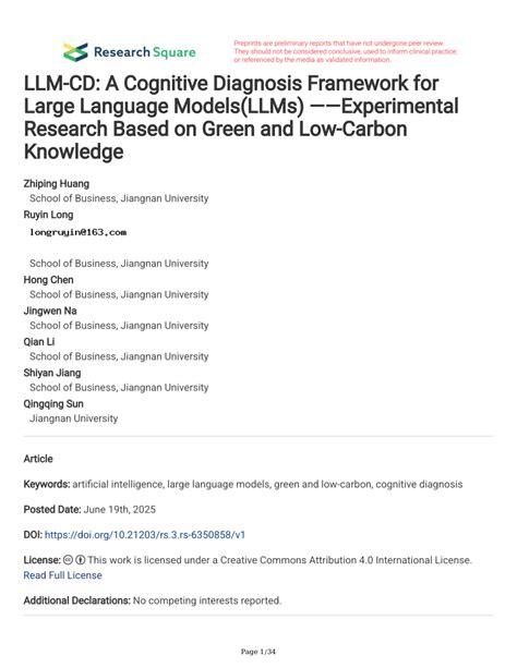 Pdf Llm Cd A Cognitive Diagnosis Framework For Large Language Modelsllms ——experimental