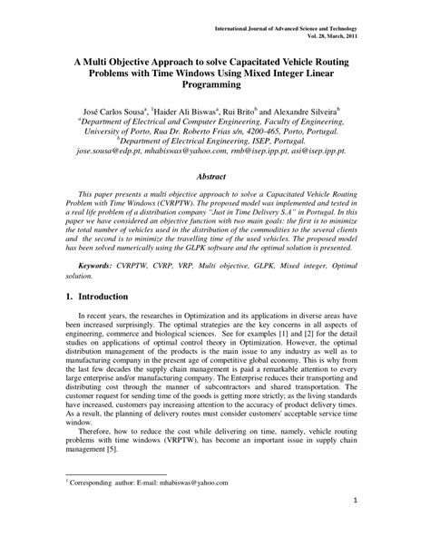 Pdf A Multi Objective Approach To Solve Capacitated Vehicle Routing Problems With Time Windows