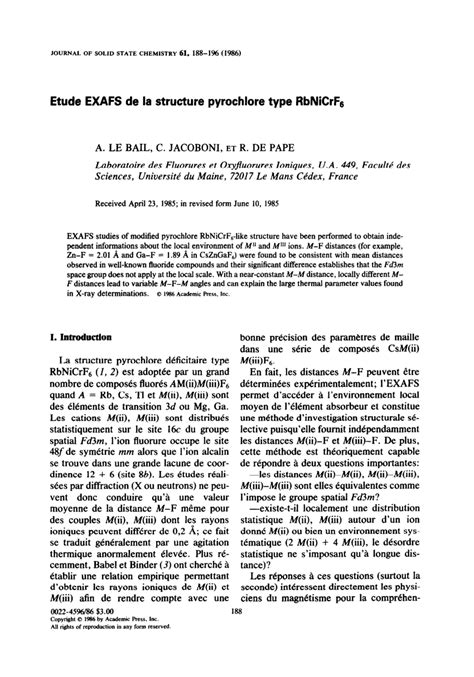 Pdf Etude Exafs De La Structure Pyrochlore Type Rbnicrf6
