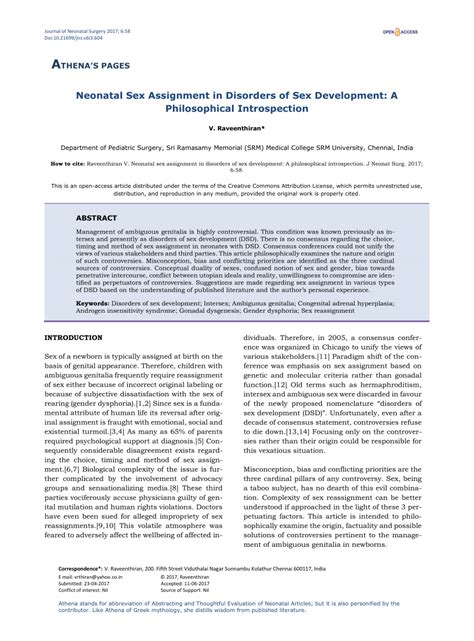 Pdf Neonatal Sex Assignment In Disorders Of Sex Development A